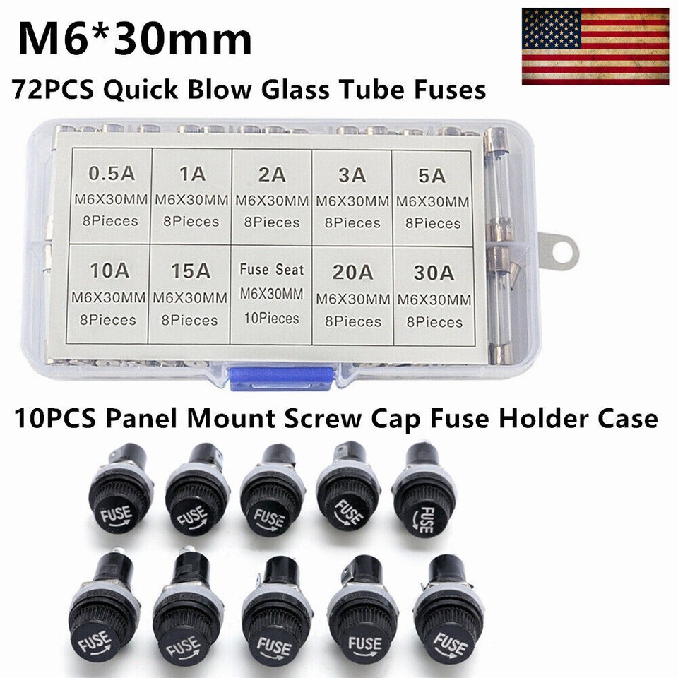 5x20mm 6x30mm Quick Blow Fast Acting Glass Fuses Panel Mounted Screw ...