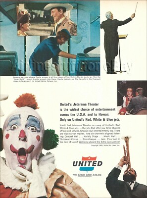 1965 UNITED AIR LINES JETARAMA THEATER ad airlines advert RED WHITE ...