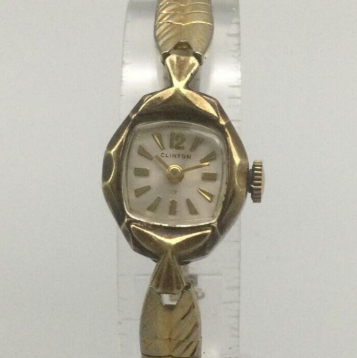 Vintage Clinton Watch Women 16mm Gold Tone 17Jewels Manual Wind 6.5" | eBay