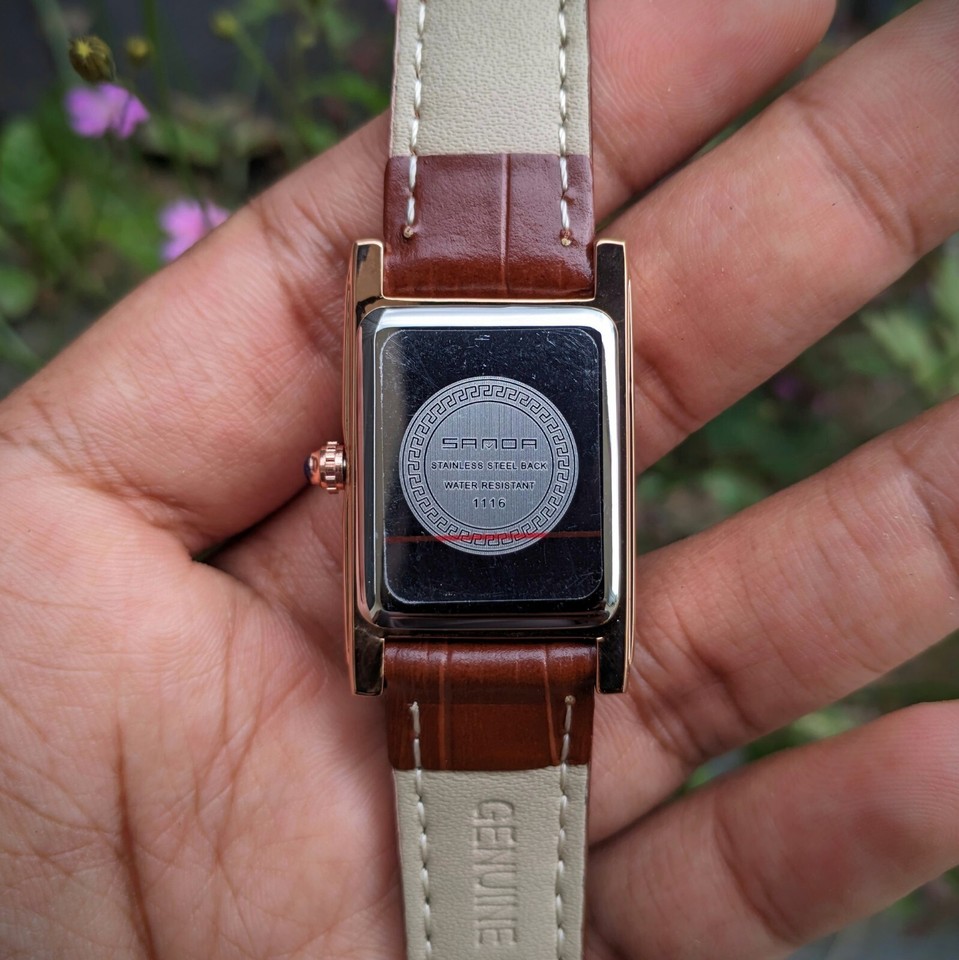 SANDA Tank Thin Leather Stainless Steel Ladies Woman Analogue Quartz ...