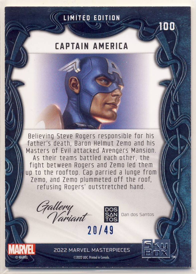 2022 Marvel Masterpieces Blue Gallery Variant 100 Captain America 24/49 ...