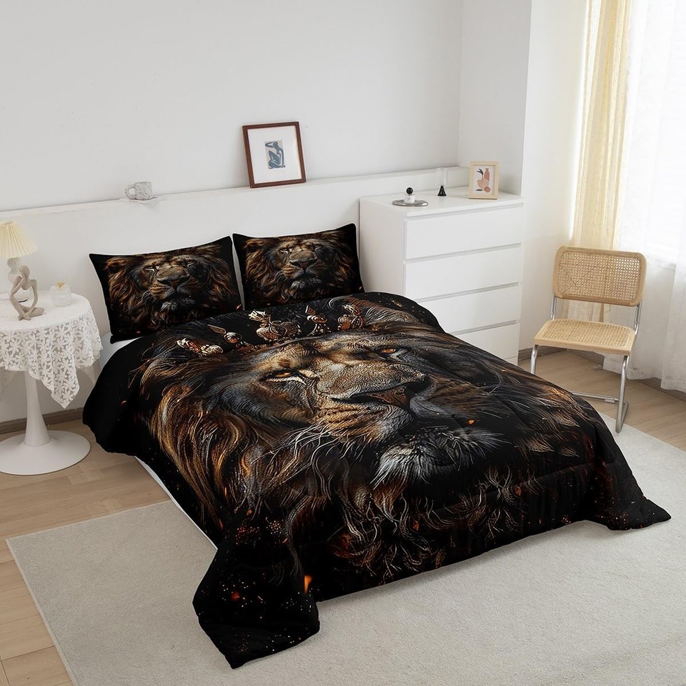3D Lion Comforter Set Queen Size Wild African Animal Bedding Set ...