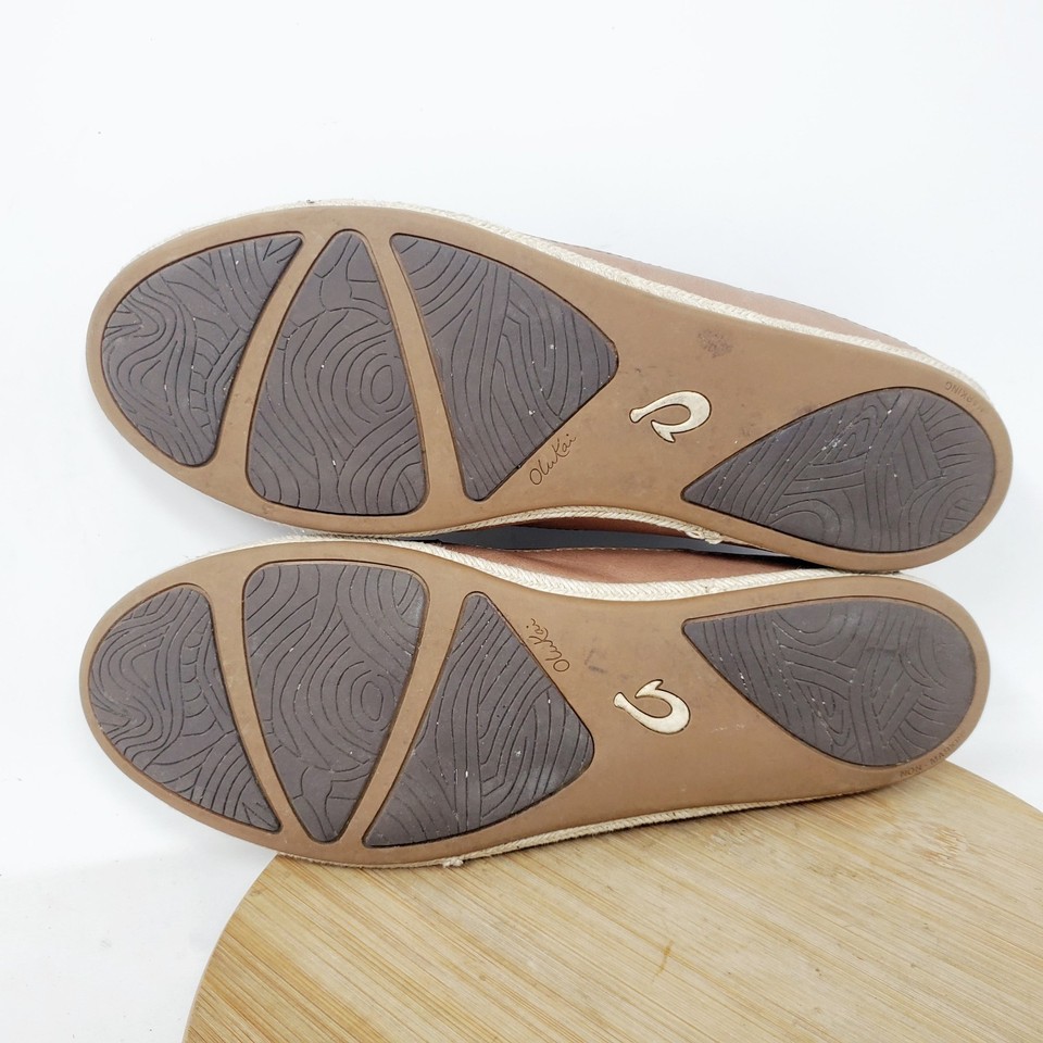 Olukai Lino Shoes Womens 9.5 Brown Leather Woven Ballet Flats Comfort ...