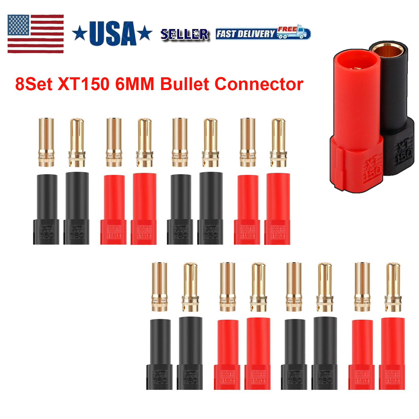 8 Pairs XT150 Connector Adapter Set Female Male Plug 6mm Gold Banana ...