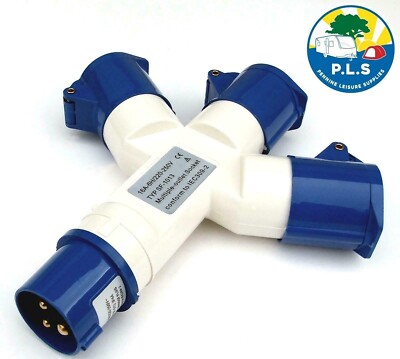 240V 16 Amp Mains 3 Way Electric Hook Up Splitter Y Connector Camping ...