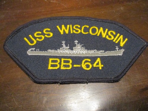 USS WISCONSIN BB-64 MILITARY SHIP NAVY BLUE GOLD LETTERING PATCH EMBLEM ...