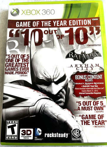 XBOX 360 BATMAN ARKHAM CITY, SET OF 2 DISKS GAME IN CASE WITH BOOKLET ...