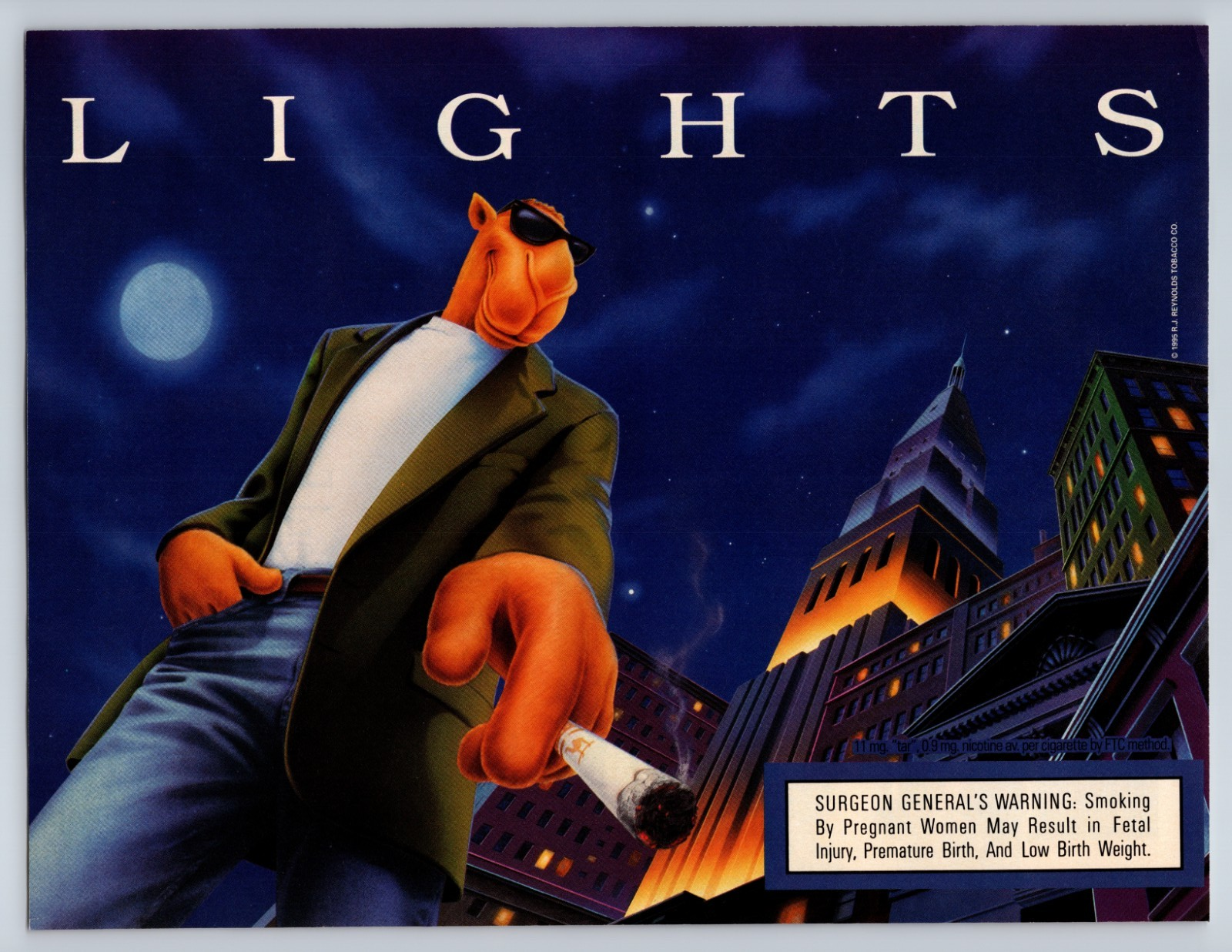 1995 Camel Lights Cigarettes With Joe Camel In The City At Night Print ...