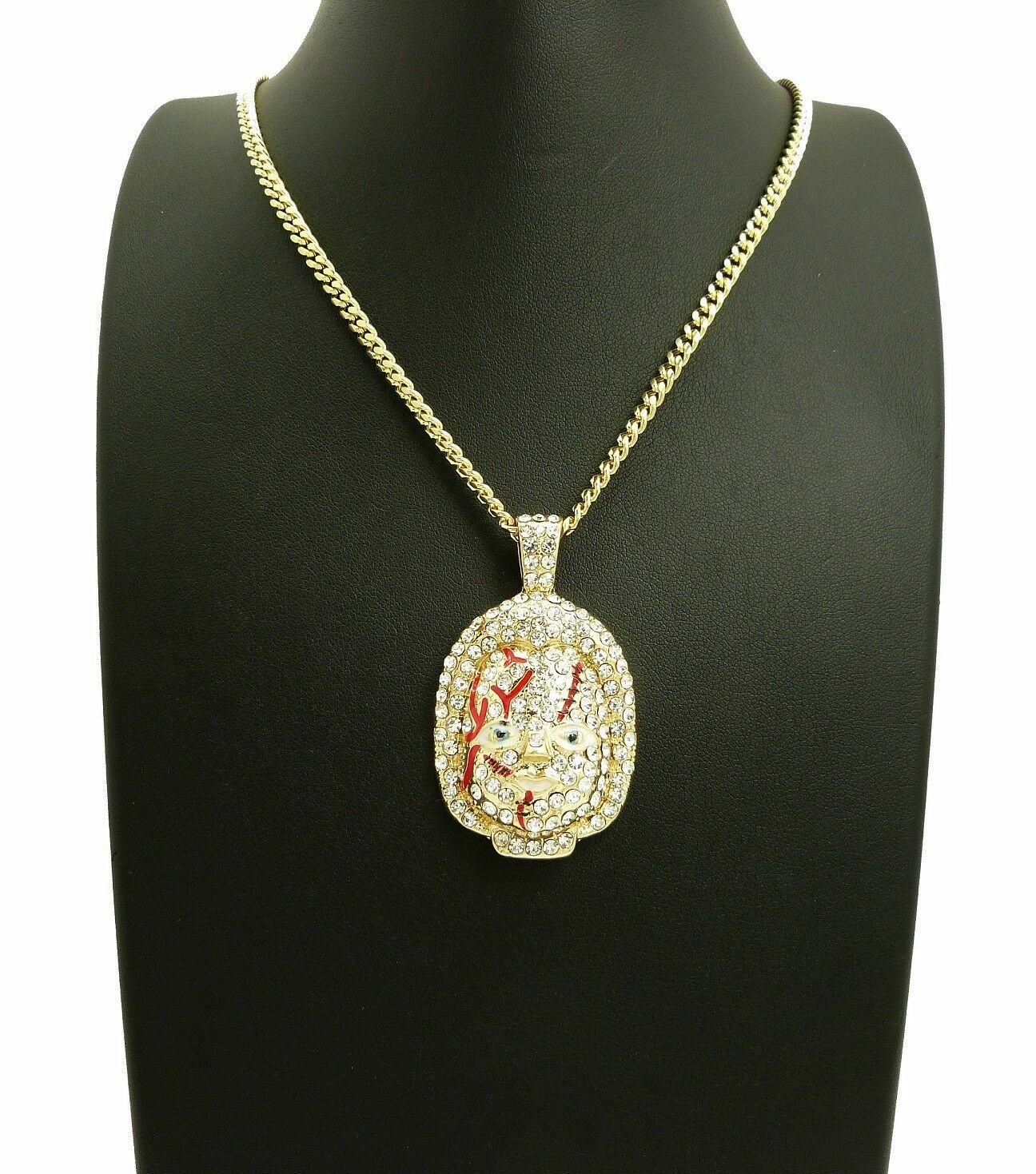 ICED HIP HOP CHUCKY DOLL HEAD PENDANT & 3mm 24" CUBAN CHAIN BUST DOWN ...