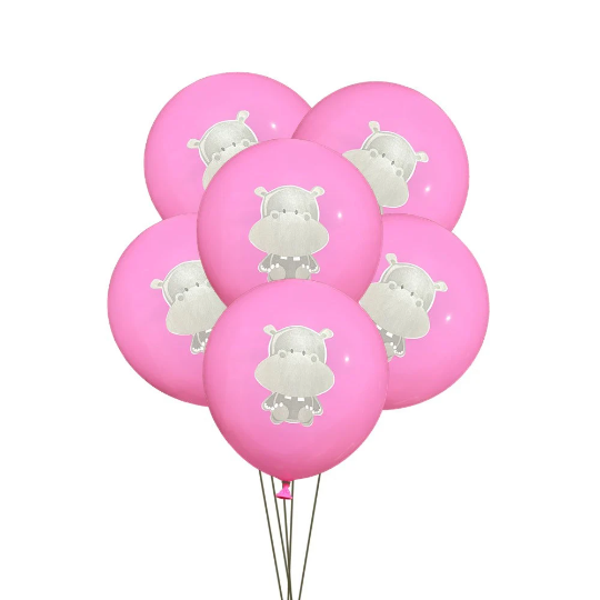 12 Hippo Balloons Kids Girls Birthday Party Cute Cartoon Zoo Theme Baby ...