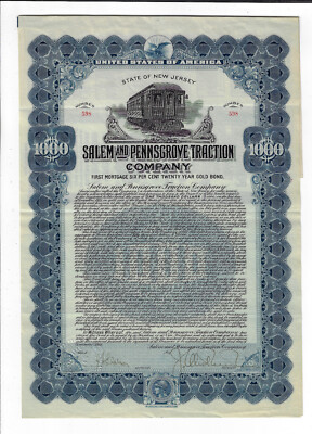 NEW JERSEY 1915 Salem & Pennsgrove Traction Company Bond Stock ...