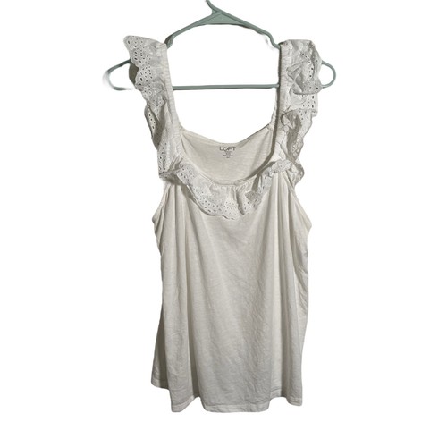 Loft Tank Top Women's Petite XL White Ruffle Blouse Lightweight Boho ...