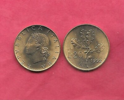 ITALY KM97.2 1992 20 LIRE UNCIRCULATED-BU UNC-MINT EXCELLENT OLD COIN ...
