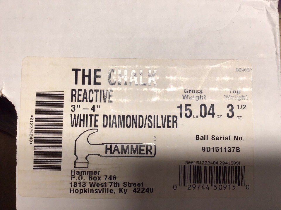 NIB Rare 15# Hammer The Chalk Bowling Ball 3-4 Pin Made In USA TNBA ...