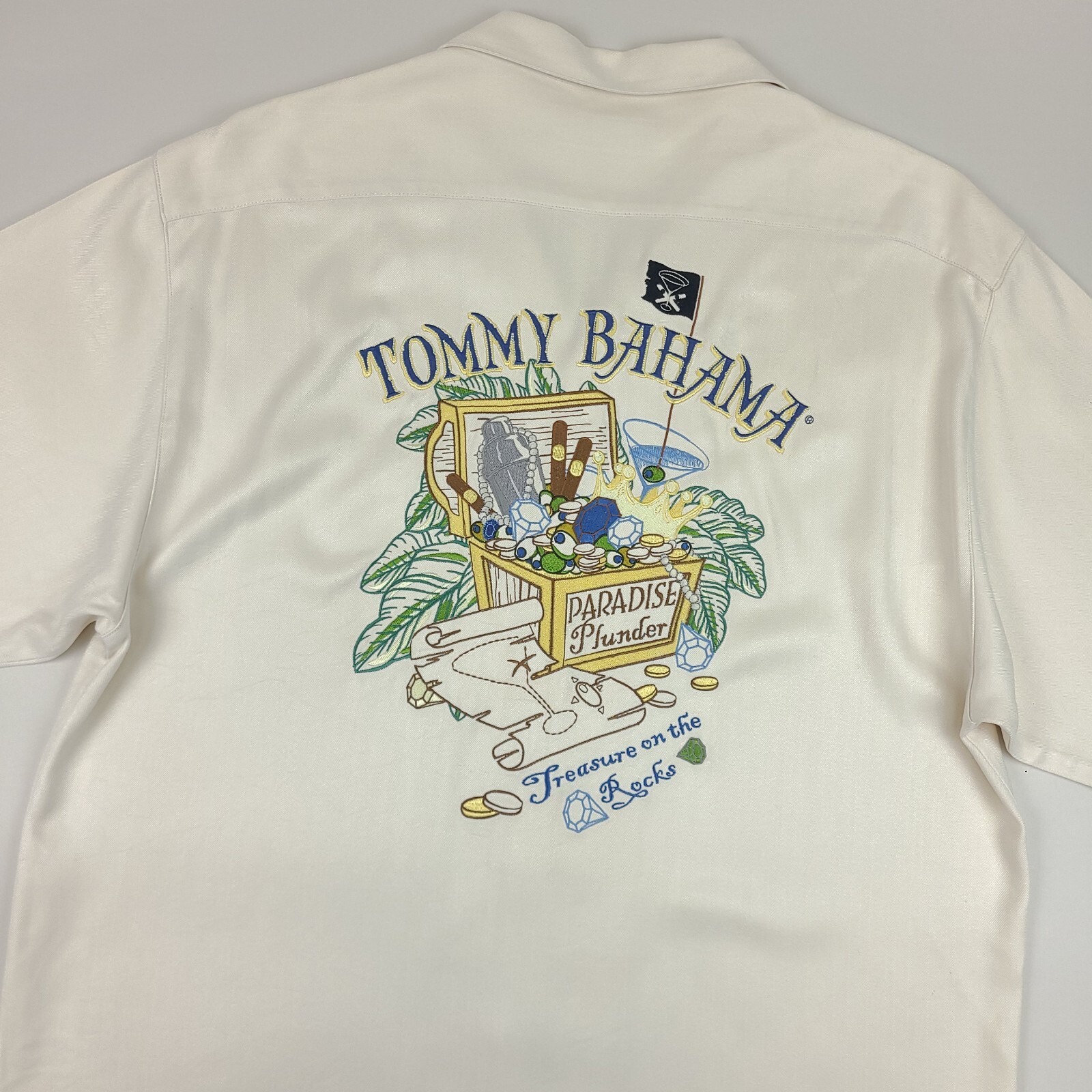 Tommy Bahama Shirt Men's Large Paradise Plunder Silk Embroidered Relax ...