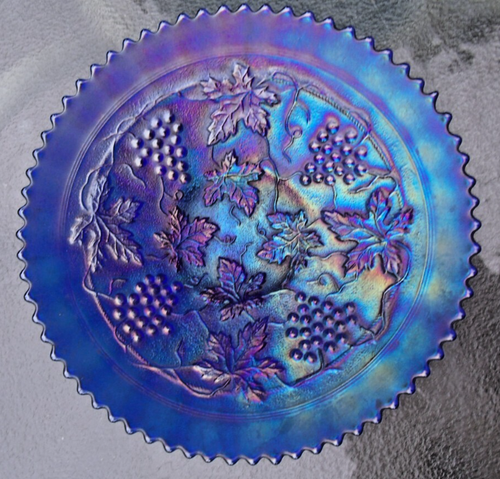 Carnival Glass Plate, Northwood Grape & Cable, Electric Blue, Variant ...