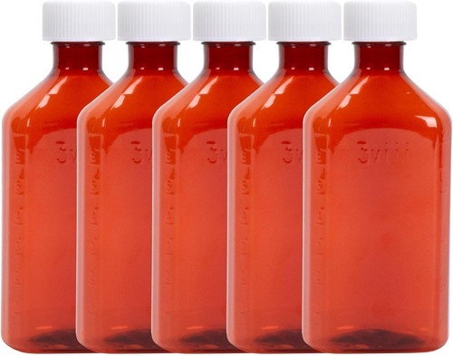 Plastic Amber Oval Liquid Medicine Bottles, 8oz, Child Resistant Cap, 5 ...