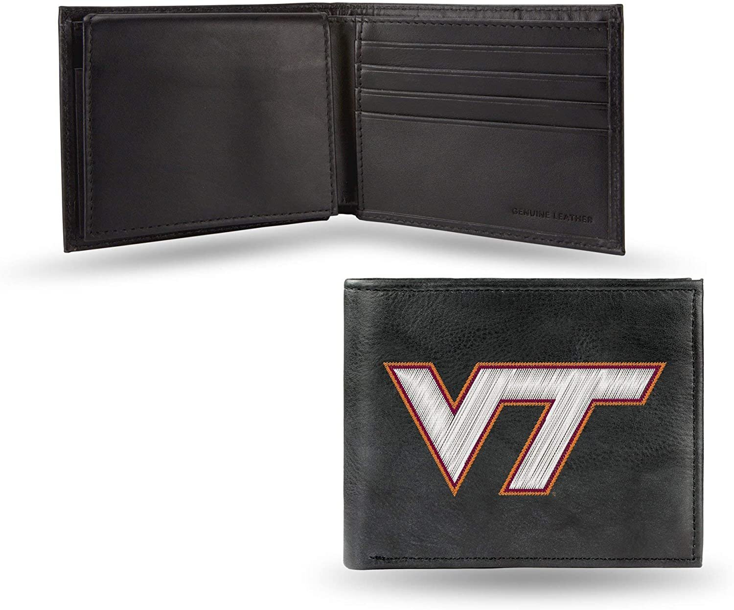 Virginia Tech Hokies Premium Black Leather Wallet, Bifold Billfold ...