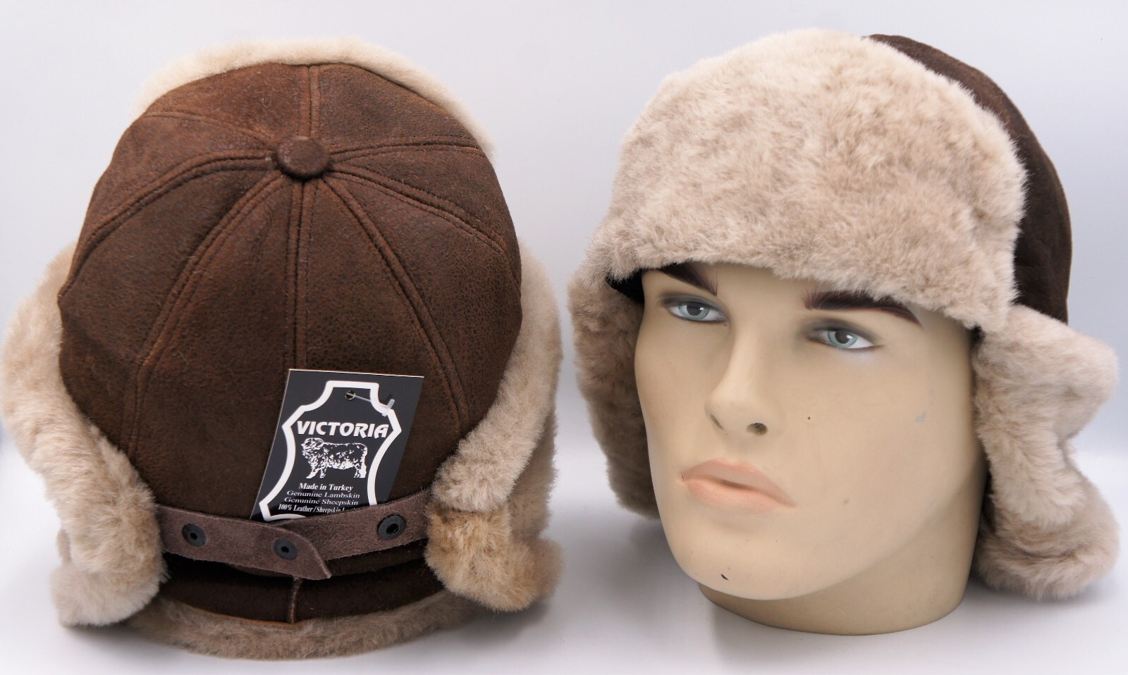 100% Sheepskin Shearling Leather Hat Trapper Ushanka Hunting M-3XL ...