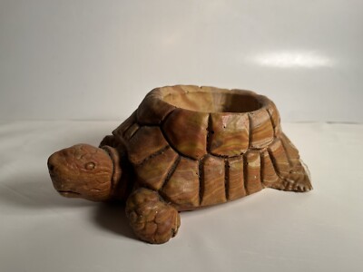 Vntg Small Stone Turtle Planter Tan Tortoise Cute Inside Unmarked ...