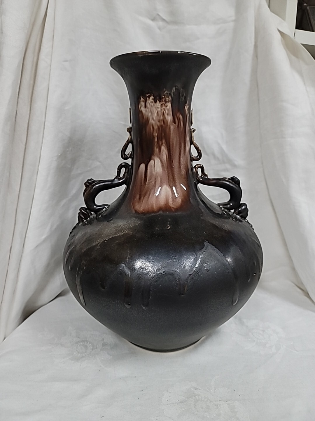 Maitland Smith Drip Ceramic Pottery Urn Vase Bronze Metallic Matte ...