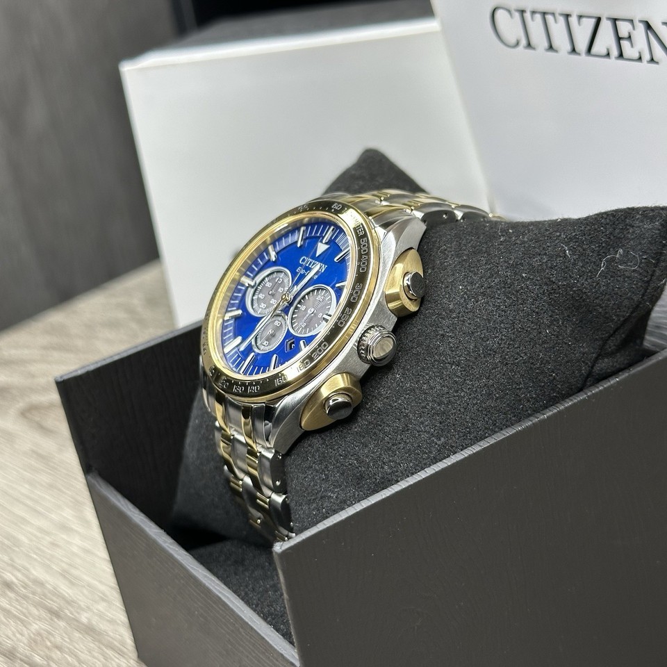 NEW Citizen Carson Blue Dial Tachymeter Two Tone Steel Men's Watch ...