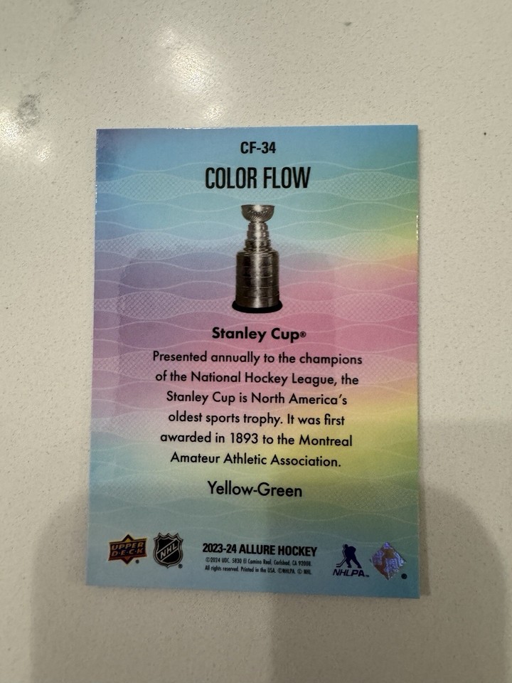 2023-24 UD Allure STANLEY CUP Color Flow Yellow Green SP -Limited ...