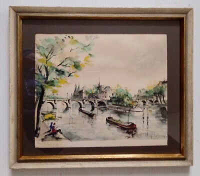 G. LeLong Signed Mid-20th Century Watercolor French Painting Paris le ...