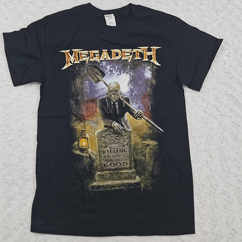 Megadeth Graphic Tee 35 years skeleton graveyard gravestone band ...