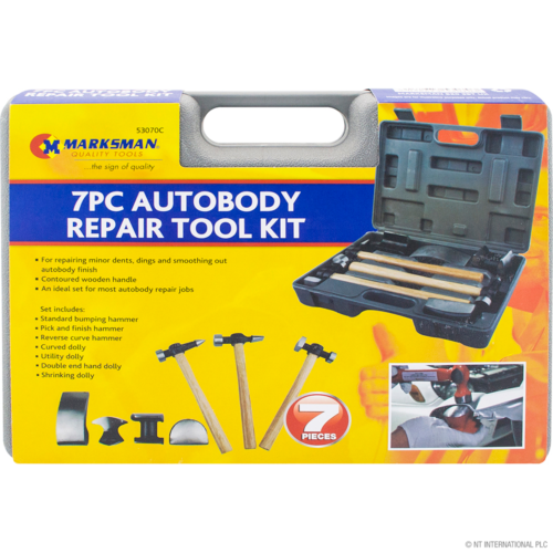 7pc Autobody Panel Fender Repair Kit Dent Tools Dollies Hammer Wood ...