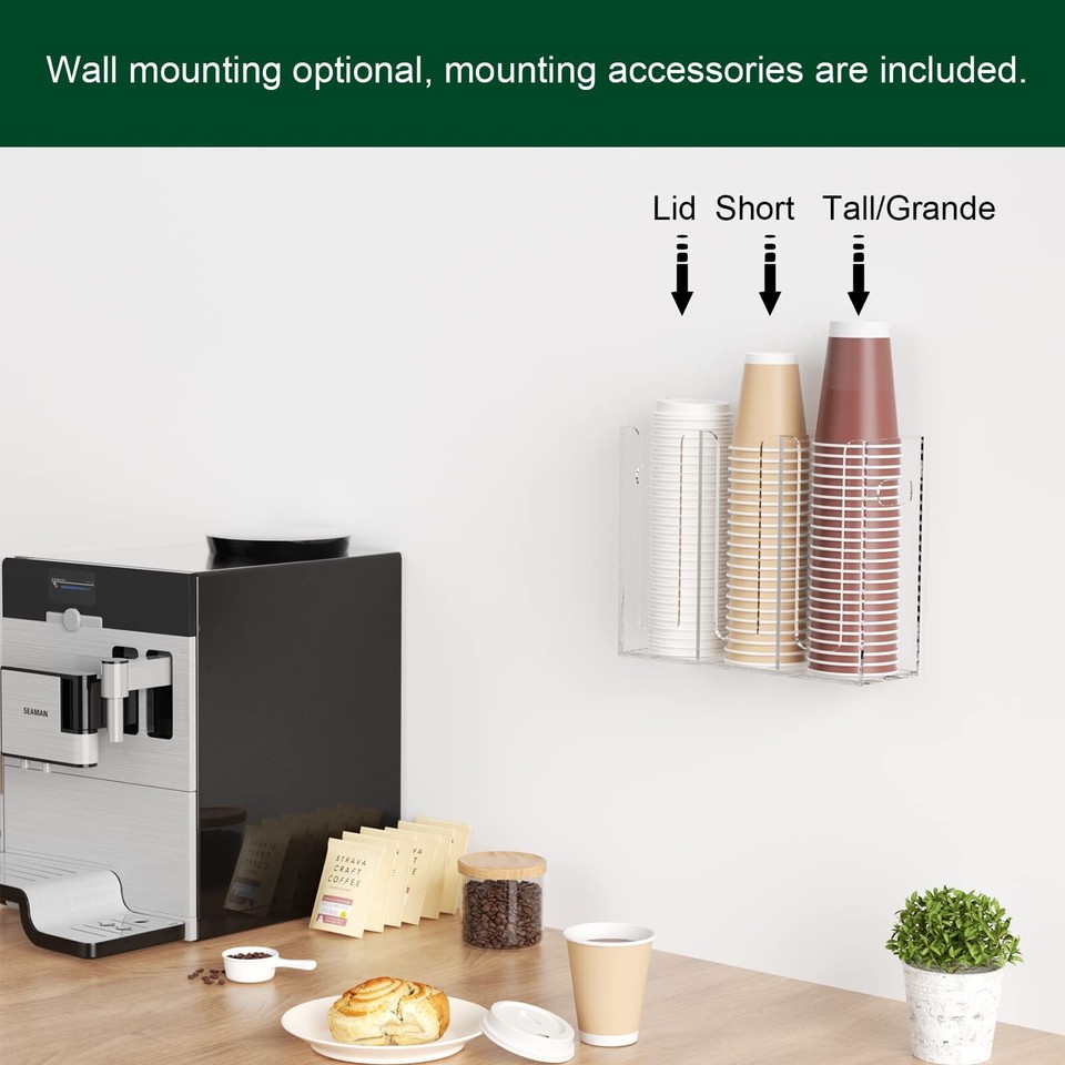 Disposable Coffee Cup Dispenser With Handles Countertop Or Wall Mount ...