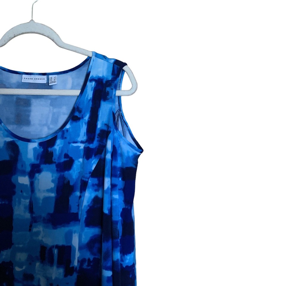 Susan Graver Midi Dress Womens Large Blue Watercolor Stretch Cold ...
