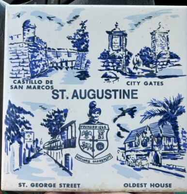 6" Tile Art St. Augustine Florida Blue White Vintage 1940s | eBay