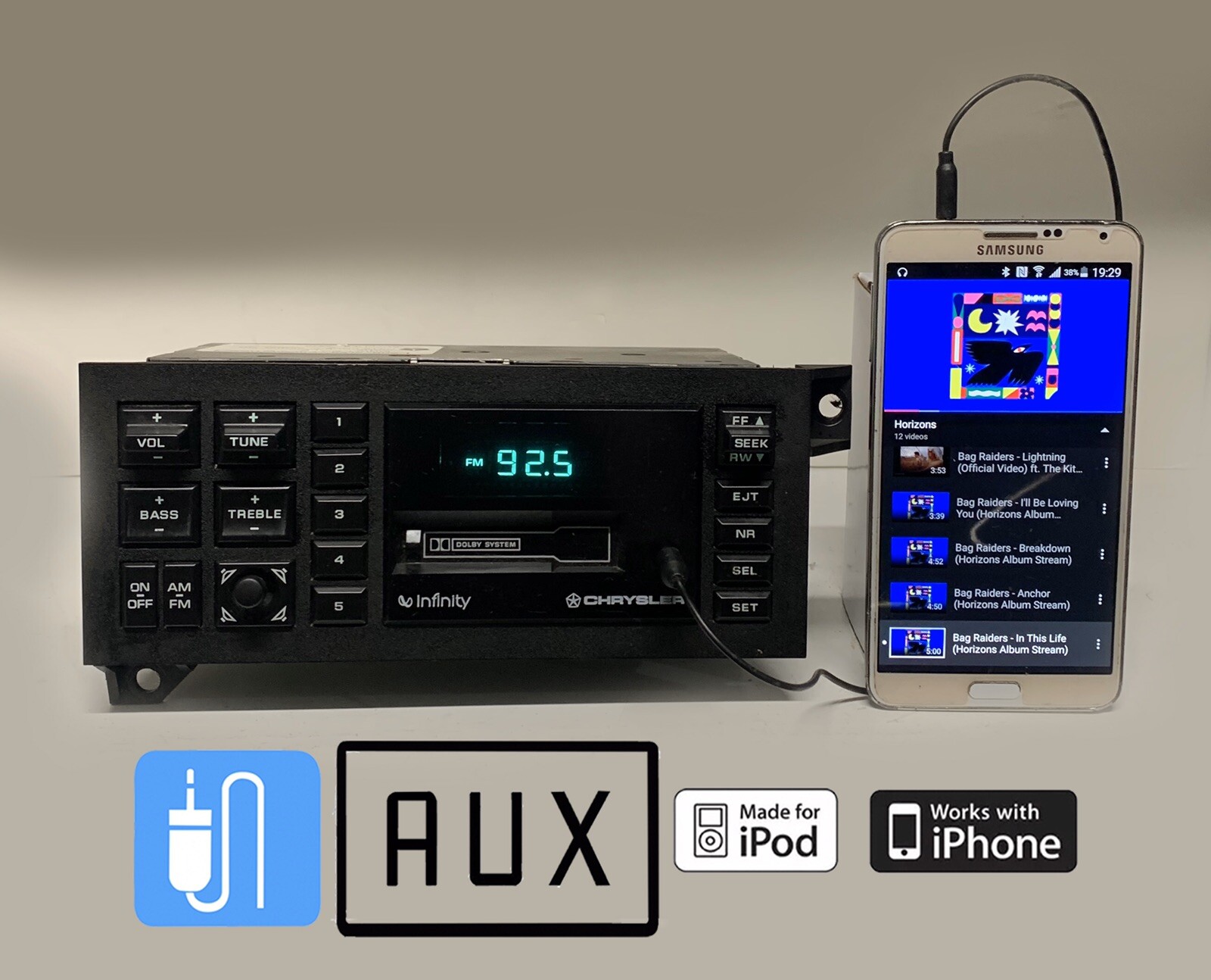 89-90 Dodge Chrysler Infinity I Am FM Cassette AUX Input Mp3 iPod OEM ...