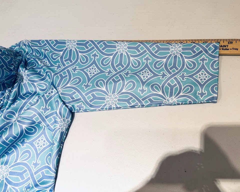 Gretchen Scott Piazza Ruffle Neck Dress Size Large Blue 3/4 Sleeves 36 ...