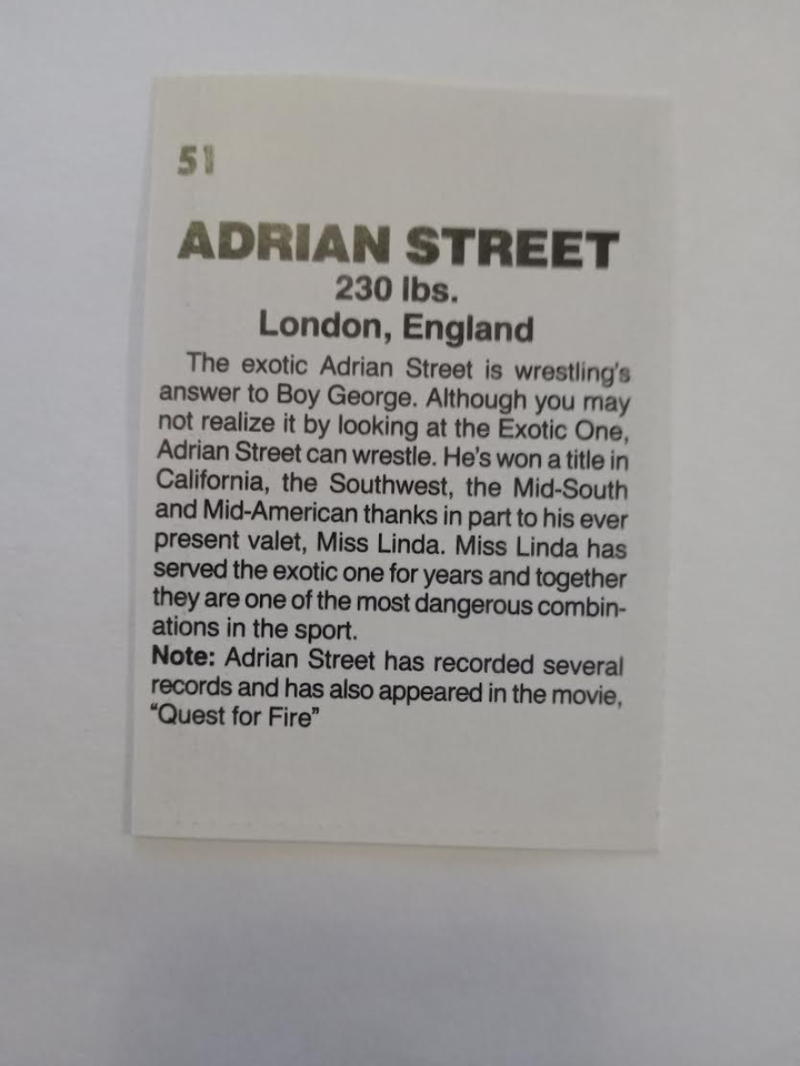 1985 Wrestling All Stars Magazine Card # 52 Adrian Street | eBay