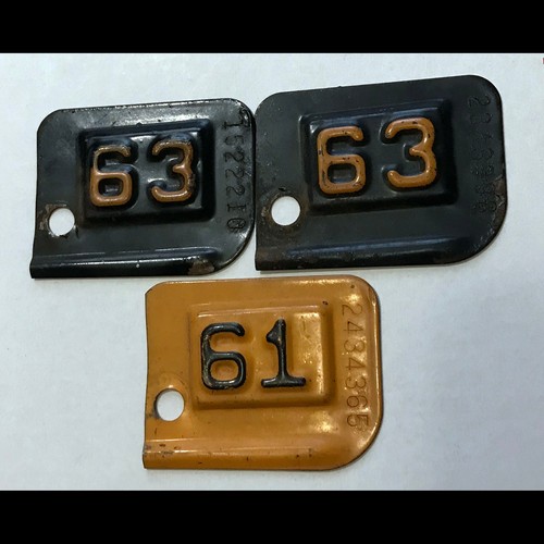 3 orig 1961-63 NY State License Plate Metal Registration Tabs - 1 1961 ...