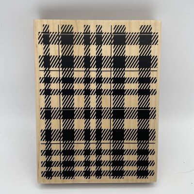 Plaid Pattern Rubber Stamp Recollections Wood Mounted Large 5.5" x 4.25 ...