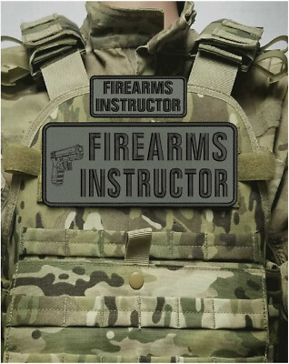 FIREARMS INSTRUCTOR EMBROIDERY PATCH 10 x 4 AND 5 x 2 HOOK ON BACK GRAY ...