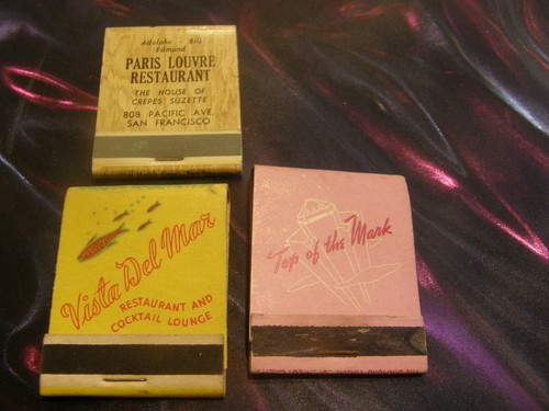 SAN FRANCISCO MATCHBOOK VISTA DEL MAR RESTAURANT Top Of The Mark Paris ...