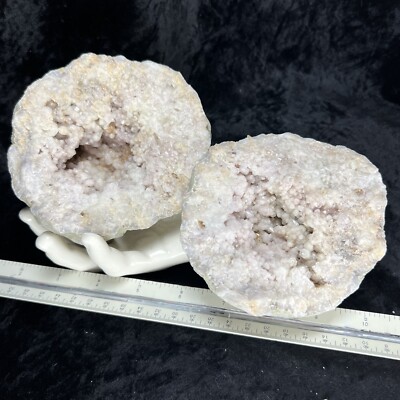 Natural Amethyst Hue Milky Quartz Crystal Cluster Whole GEODE Pair KY 2 ...
