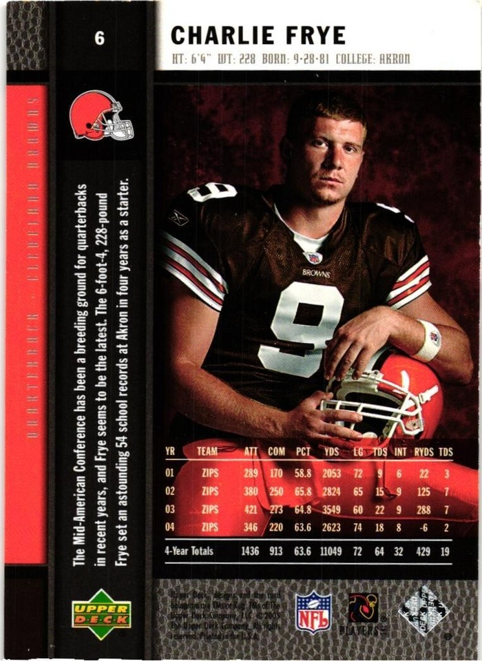 2005 UPPER DECK ROOKIE PREMIERE CHARLIE FRYE RC ROOKIE #6 CARD $0.99 ...