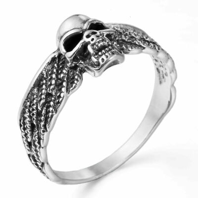 935 Argentium Silver Devil Skull Ring Angel Wings Band Unique Fashion ...