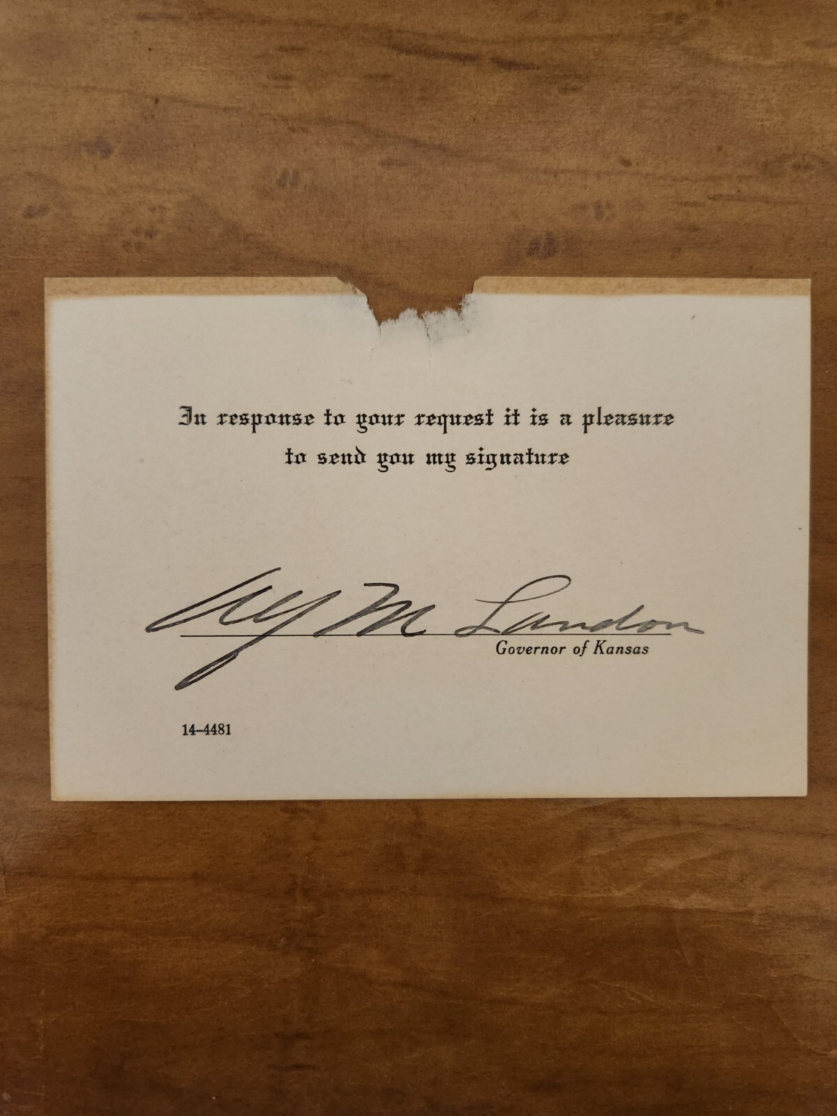 Alf Landon Signed Autographed Card Kansas Governor 1936 Presidential ...