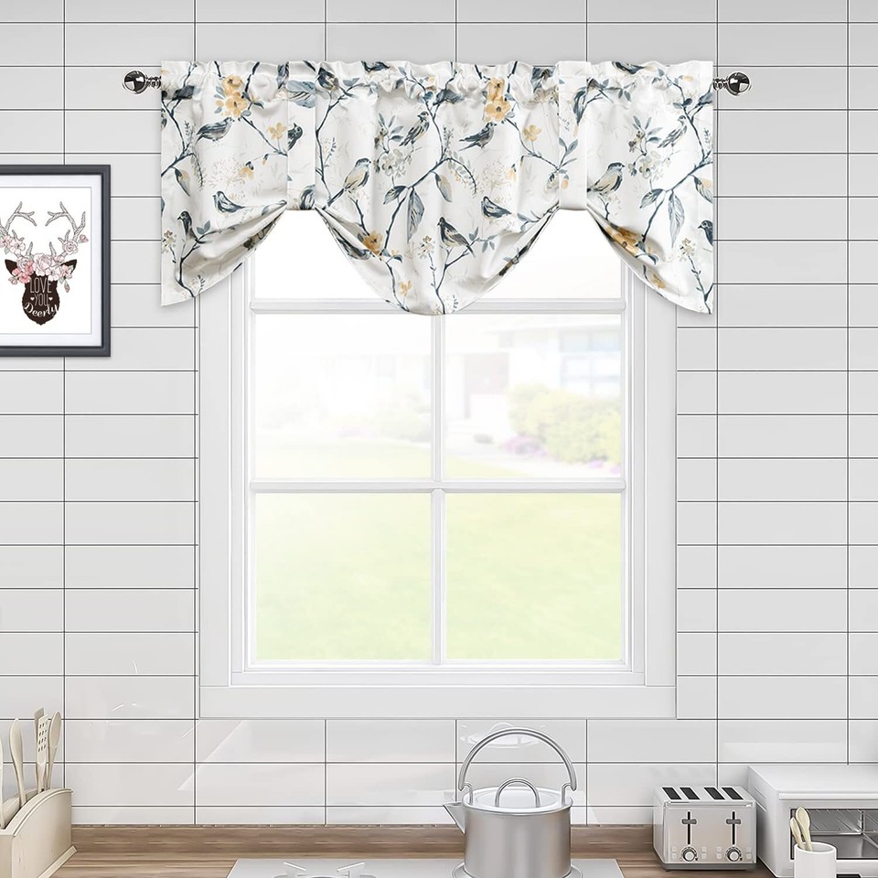 Valances for Windows Laundry Room Birds Pattern Elegant Tie-up Swag ...