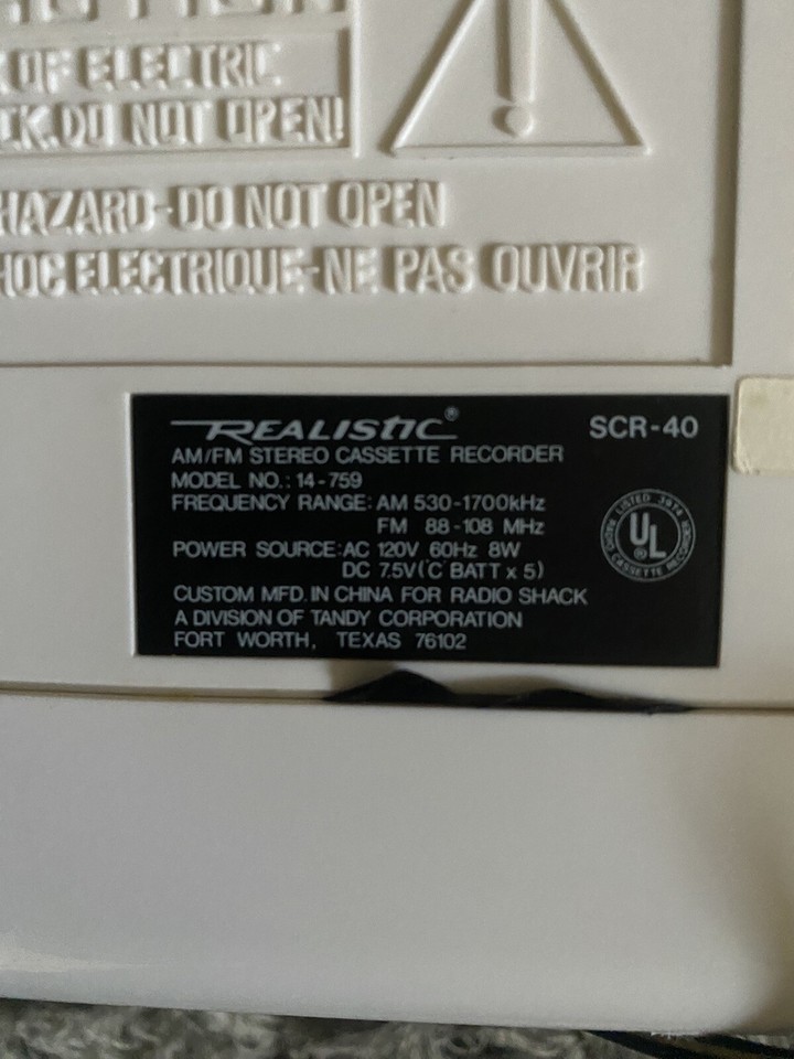 VTG REALISTIC BOOMBOX SCR-40 AM/FM CASSETTE, INTERGRATED HEADPHONES ...