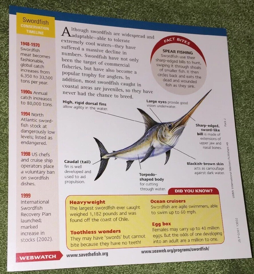 Endangered Species Animal Card - Fish & Amphibians - Swordfish #4 | eBay