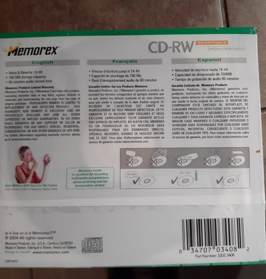 Memorex CD-RW 10 Pack 4X 700MB 80 Min Compact Discs Rewritable Brand ...