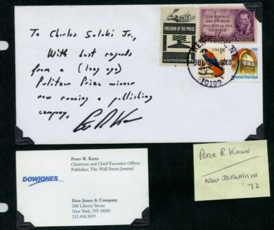 Autographed Envelope Peter R. Kann American journalist,editor, and ...