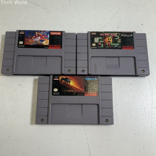 Super Nintendo SNES 3 Cartridge Only Lot Top Gear 2 Aladdin Ms. Pac Man ...
